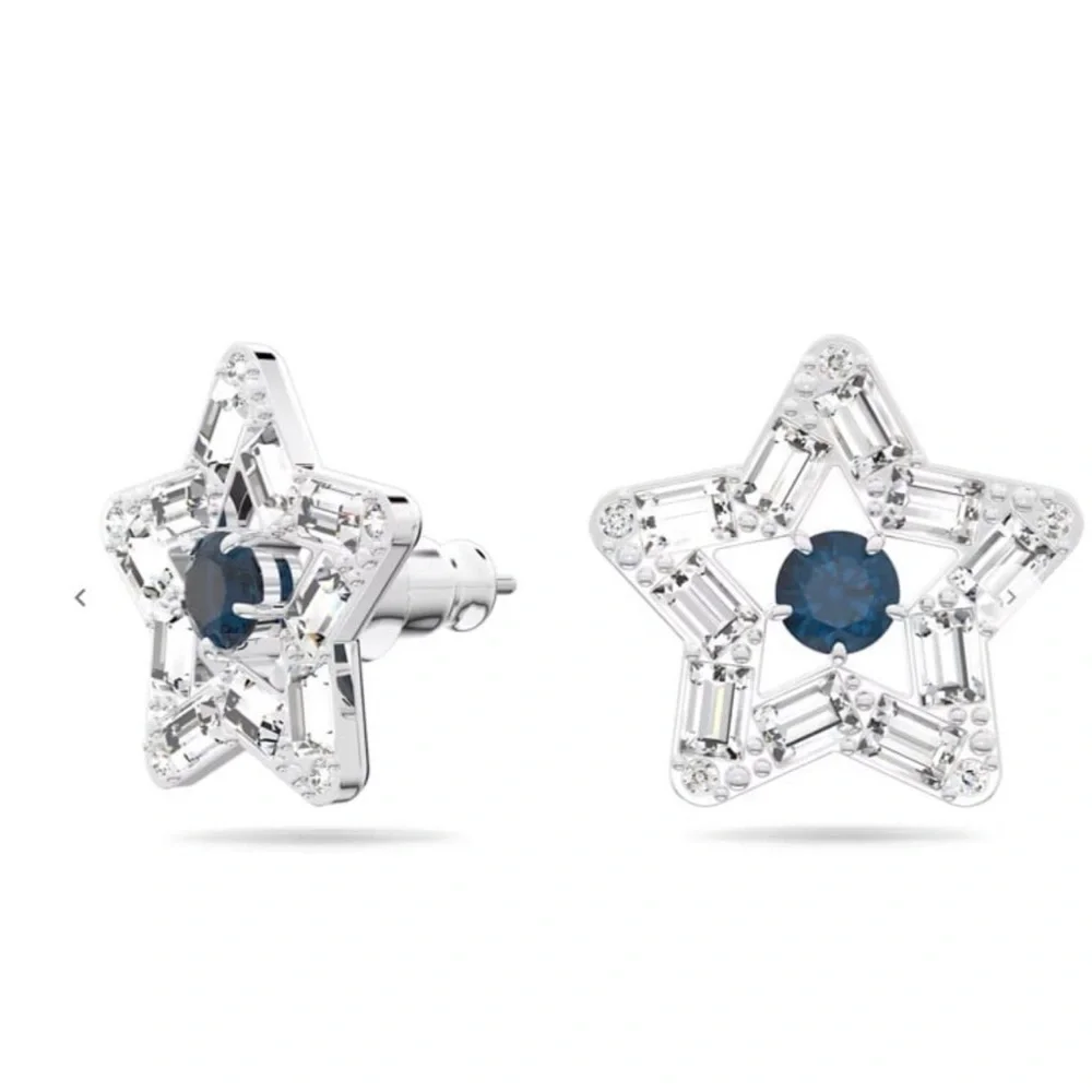 Swarovski | Jewelry | Stella Stud Earrings Mixed Cuts Star Blue Rhodium ...